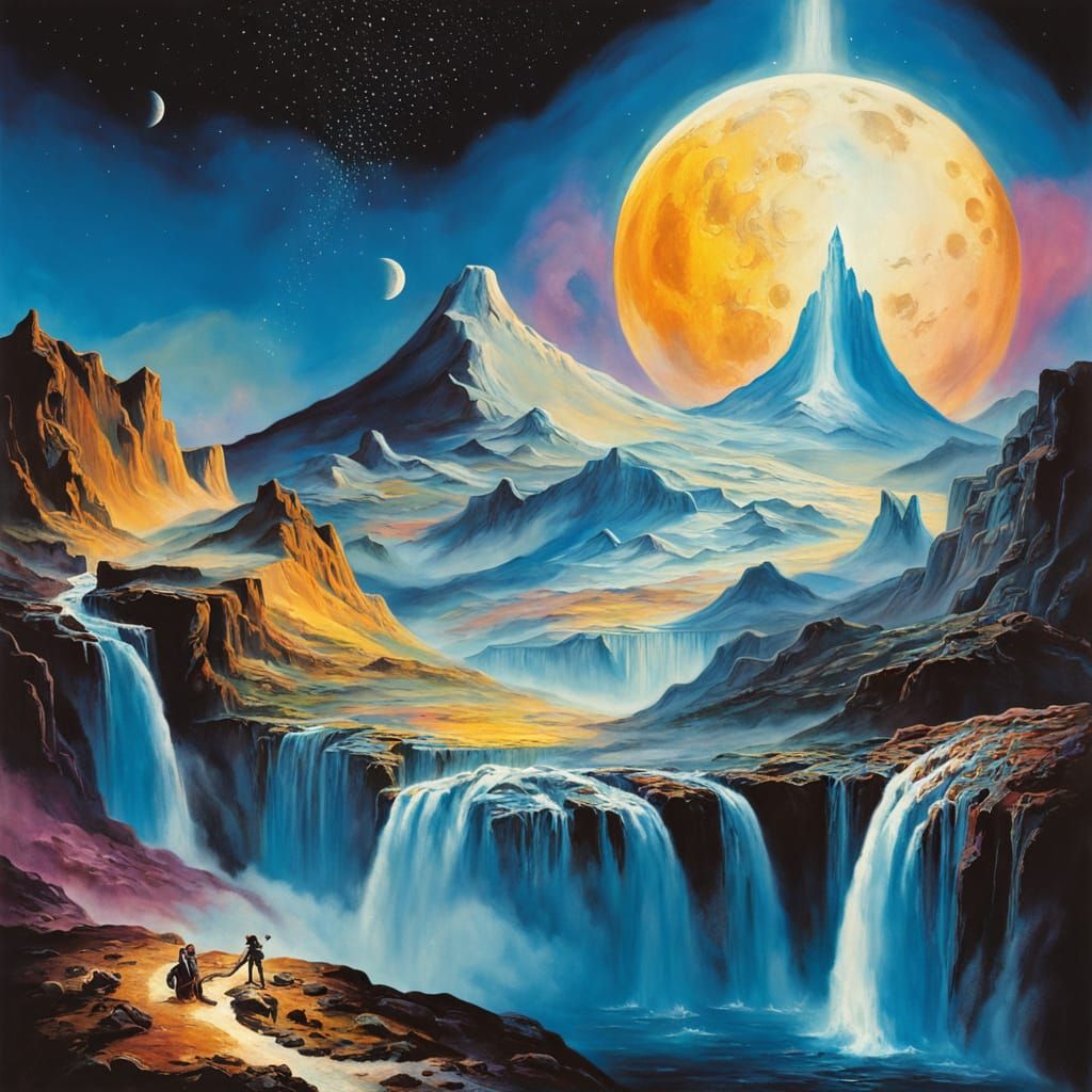 water fall on moon - Surreal Lunar Waterfall Cascades Down M...