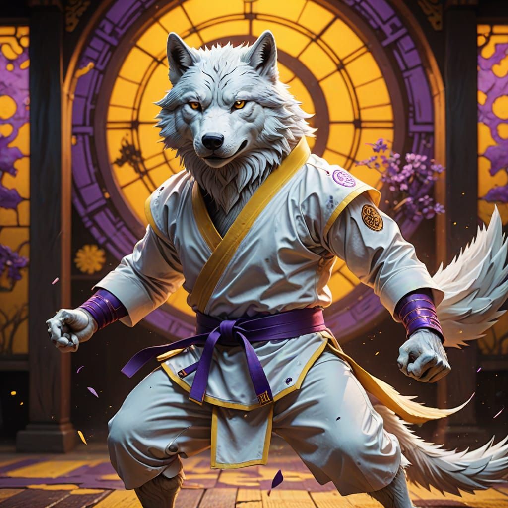 Majestic Karate Wolf in Vibrant Cinematic Style - AI Art