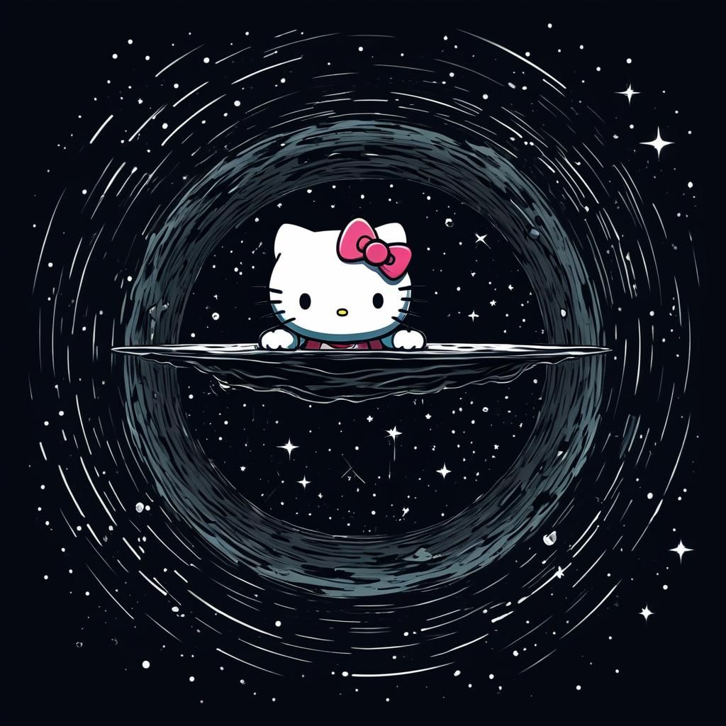 hello kitty floating in the void in dark art style - AI Generated ...