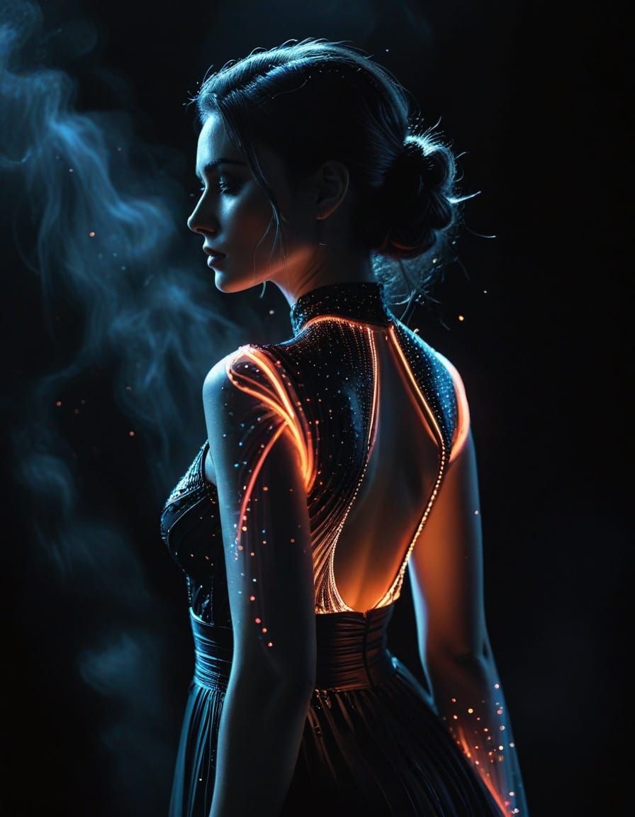 Glowing in the Dark - Glowing Woman in Neon Noir Fashion St...