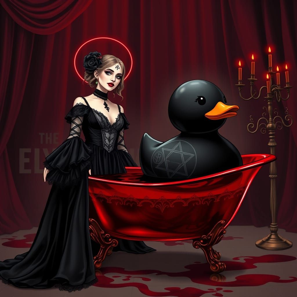 Goth Woman Admires Black Rubber Duck in Victorian ... - AI Art