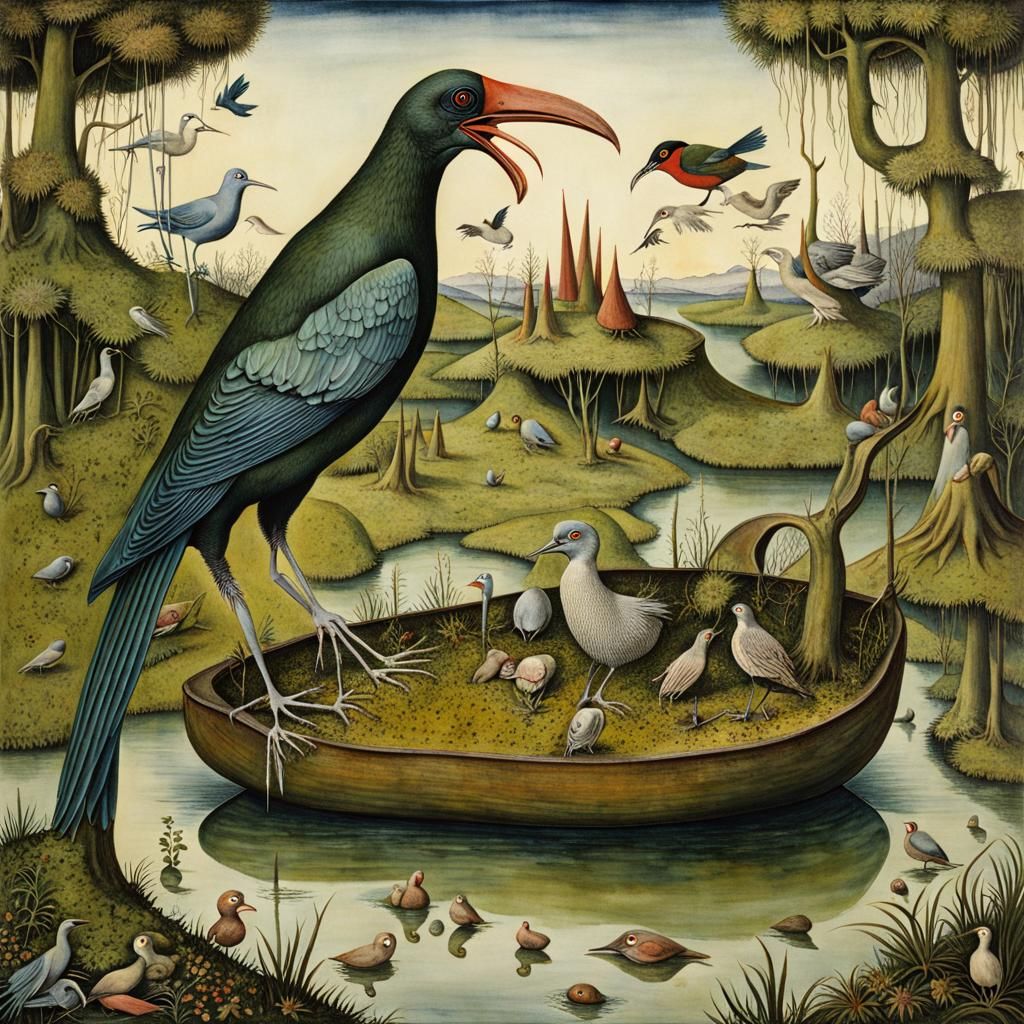 Hieronymus Bosch, odd bird monster, primordial swamp, surrealism, Ruth ...