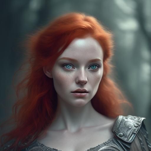 Hyperrealistic portrait of a beautiful fae woman with red hair and ...