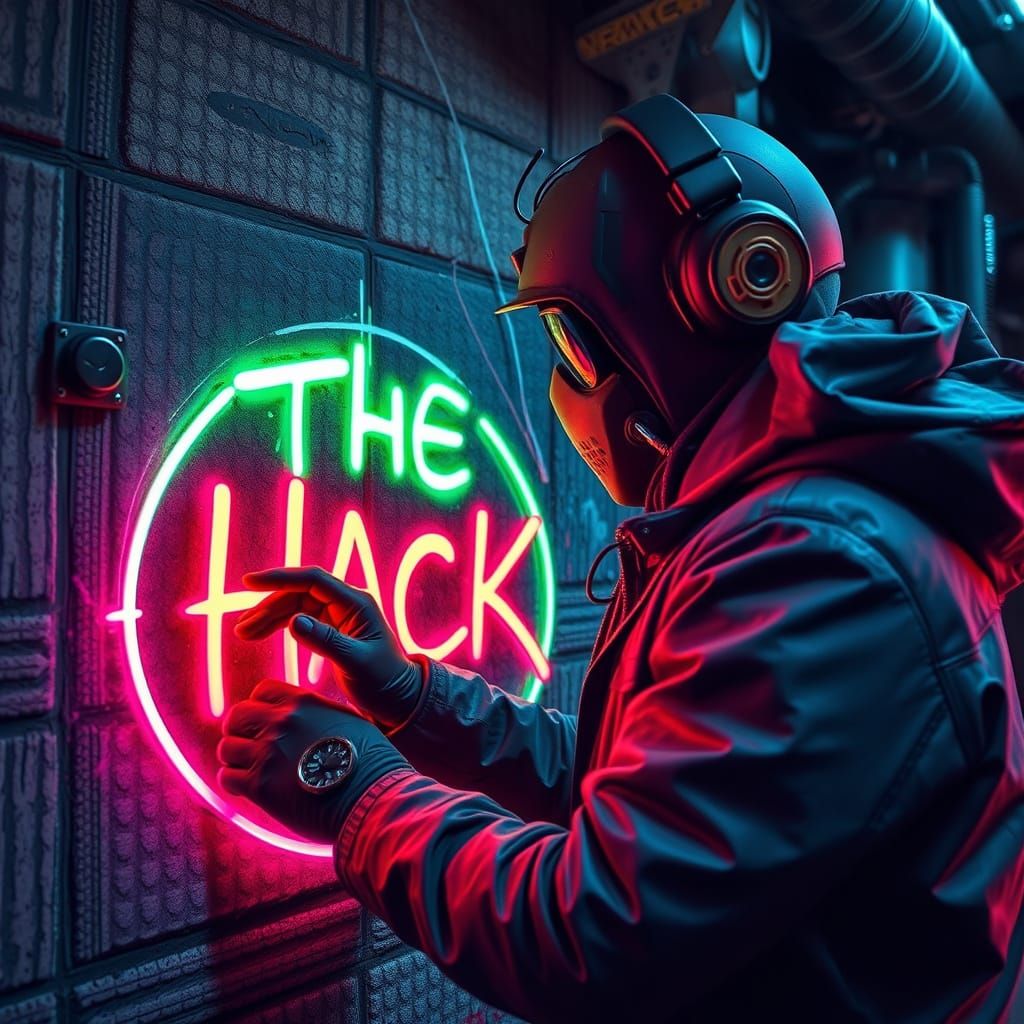 Steampunk Sound Engineer's Neon Graffiti Logo in V... - AI Art