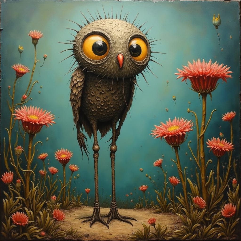 Twig Legs - Surreal Owl-Like Being in Alien World with Carni...