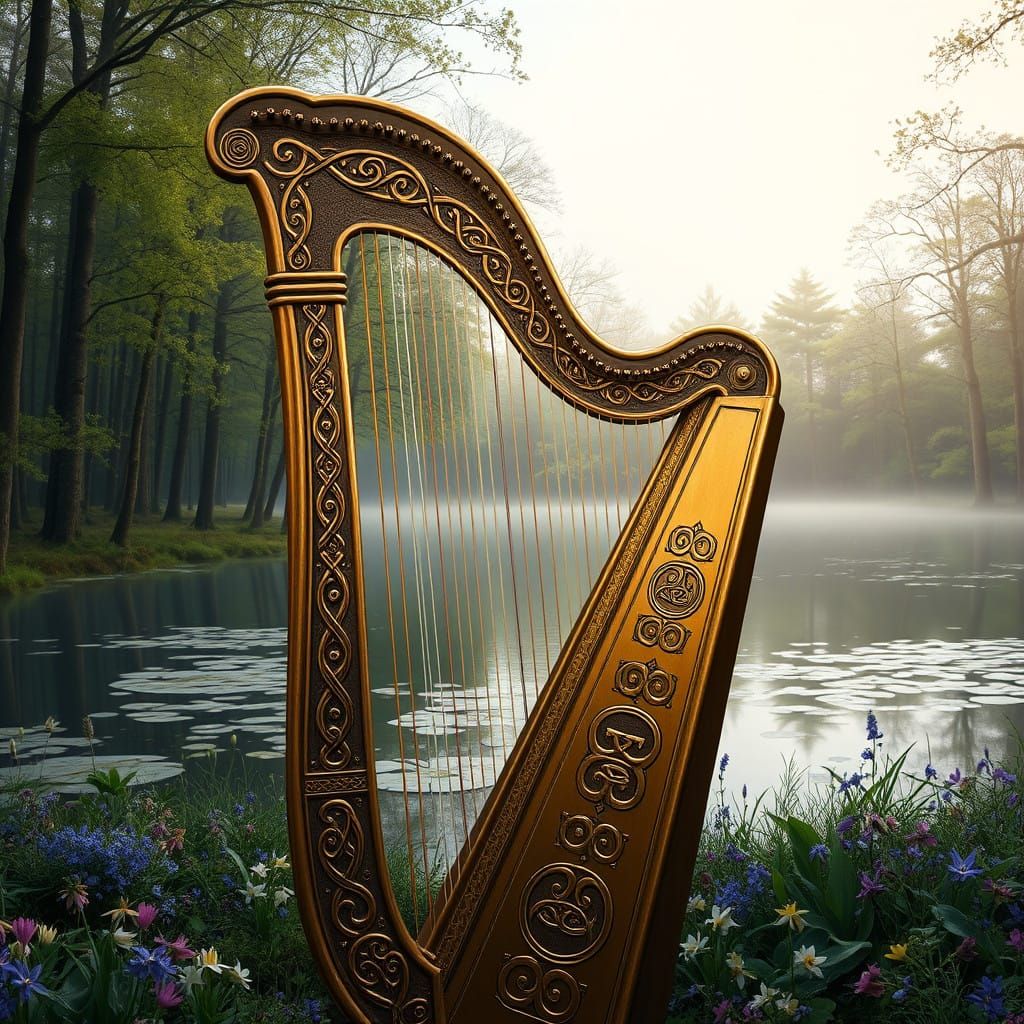 Bardic spring XI - Ancient Irish Harp in Celtic Style Illumi...