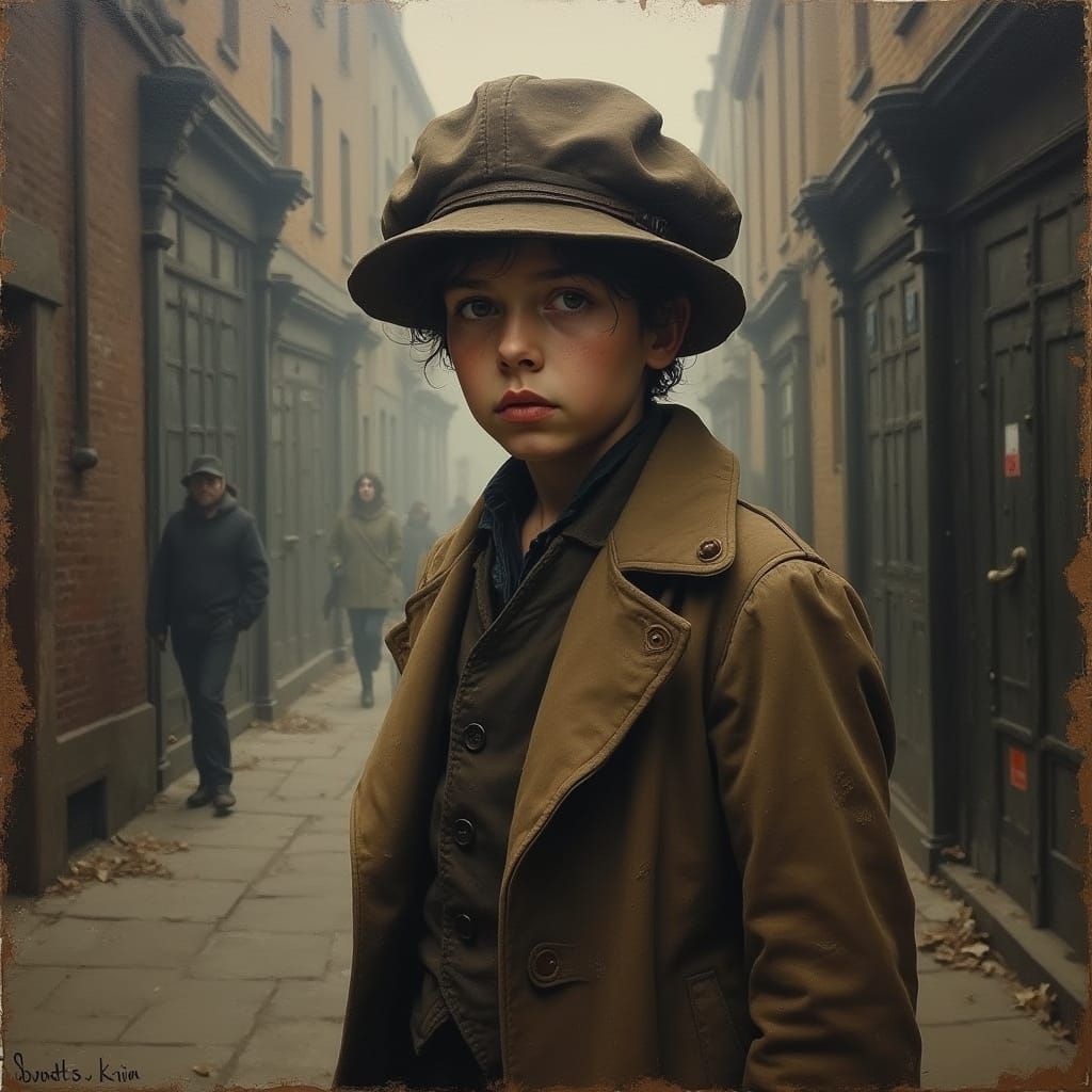 Victorian-Era Oliver Twist Portrait in Impasto Oil - AI Art