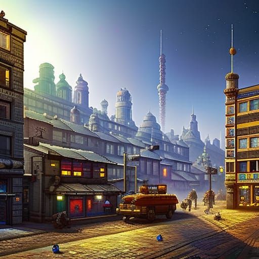 64 bit Pixel art of a City on the moon realism hyperdetailed dieselpunk ...