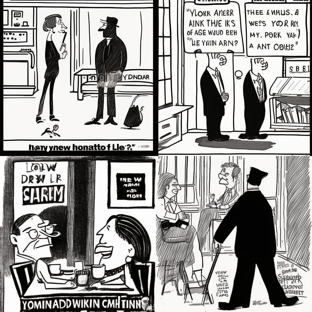 new yorker cartoon, humor line drawing,text, two people - AI Generated ...