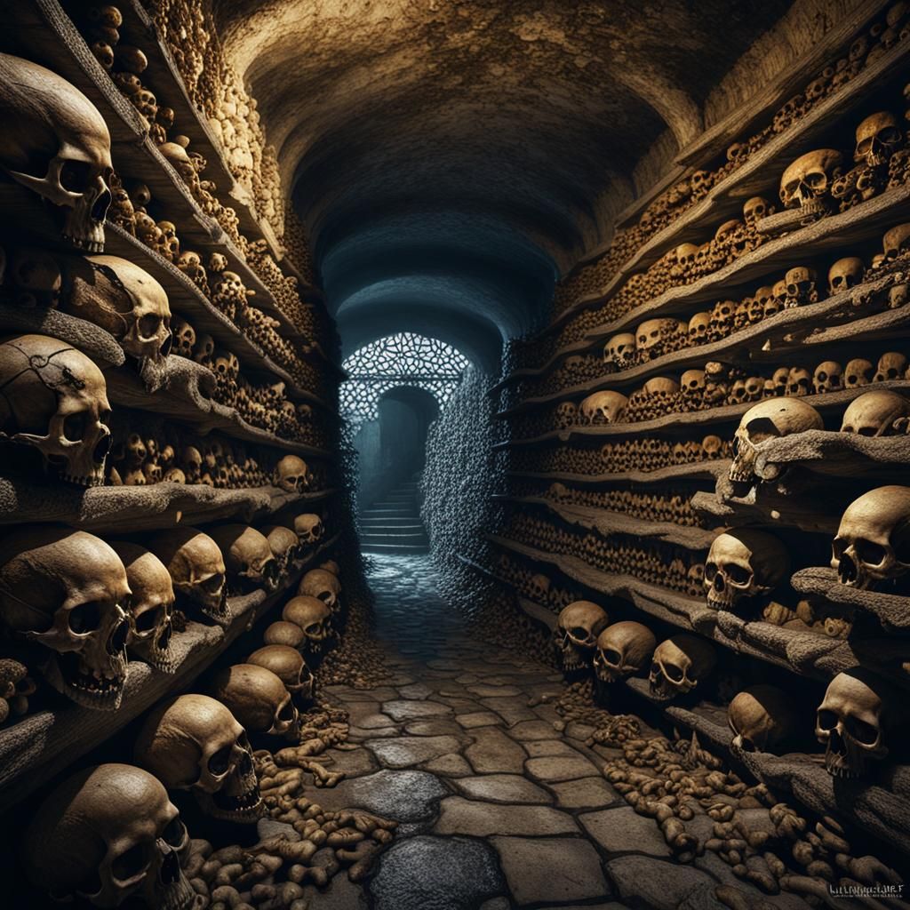 The Catacombs Of Paris, France, walls made of human skulls and bones ...