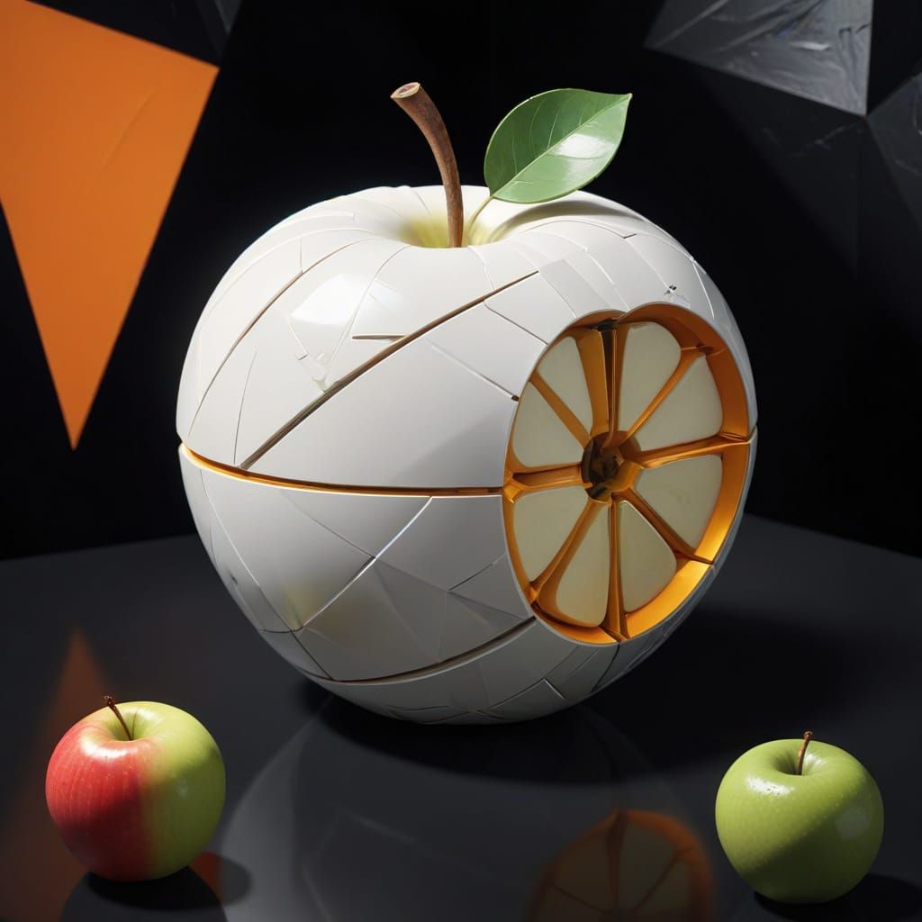 Geometric Cubist Apple with Luxurious Gold Accents - AI Art