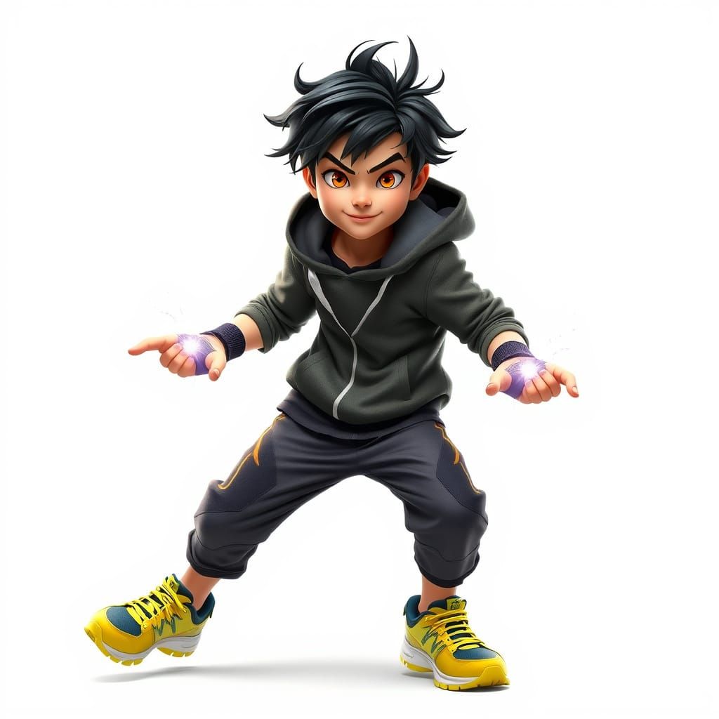 Confident Korean Superhero Kinetic Kid in Motion - AI Art
