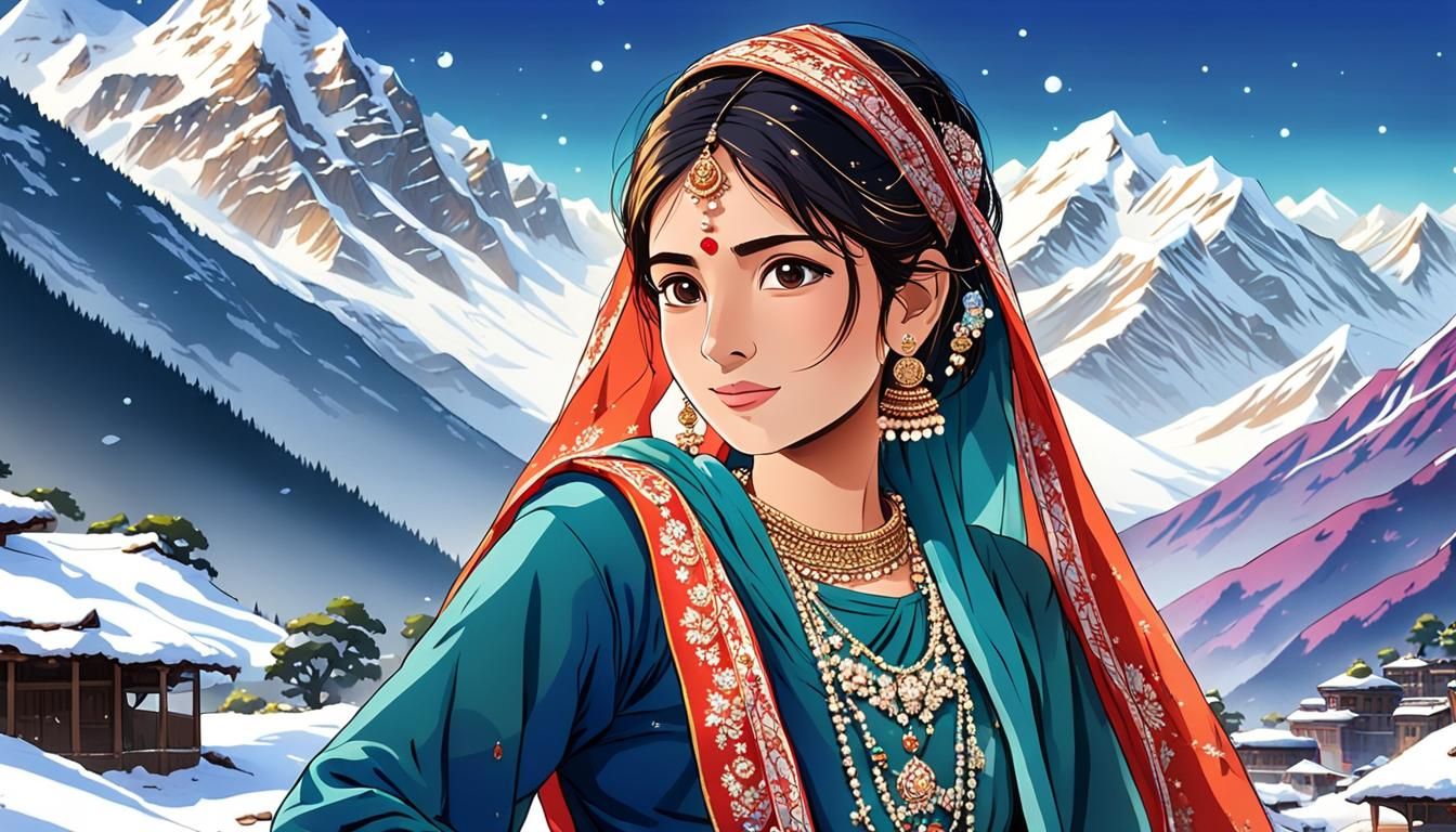 Garhwali Lady from Kedarnath - केदारनाथ की सुन्दरी - AI Generated Artwork - NightCafe Creator