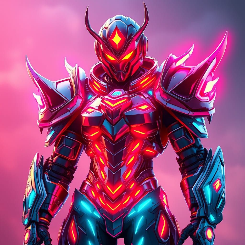Glowing Sci-Fi Bounty Hunter in Neon Armor - AI Art