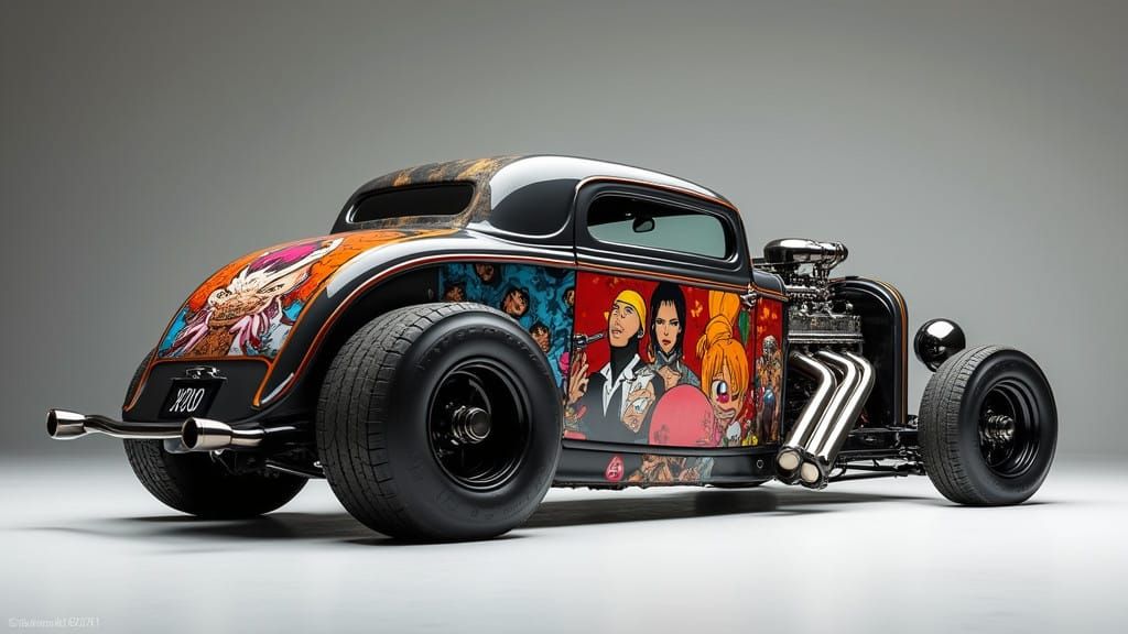 Vibrant Hot Rod Car in Cyberpunk Anime Style - AI Art