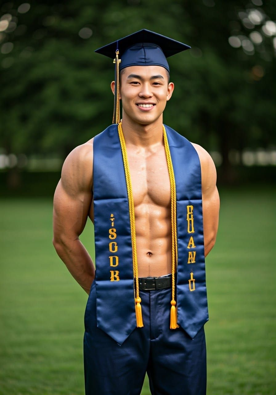 Student Athlete Graduation - Muscular Asian College Jock in ...
