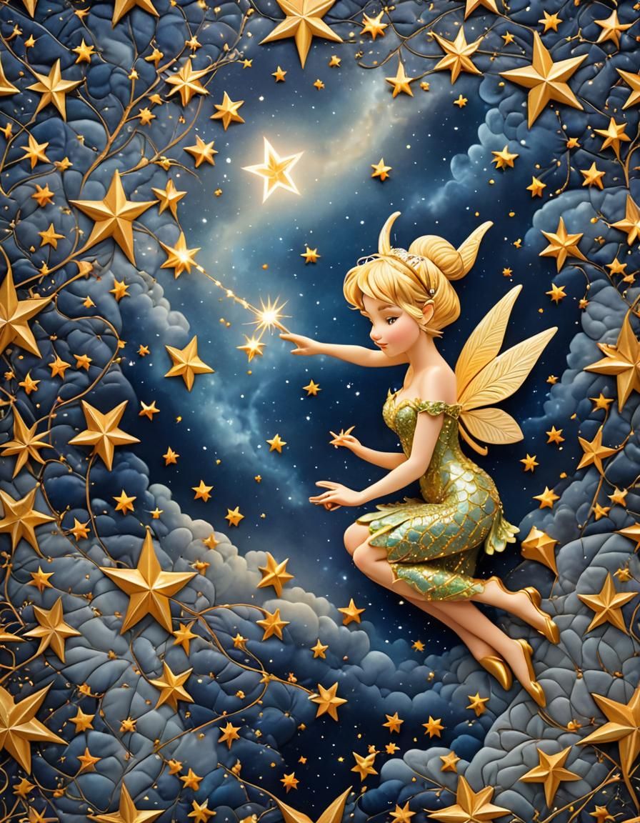 Tinkerbell in a Quilted Sky 2 - AI Generated Artwork - NightCafe Creator