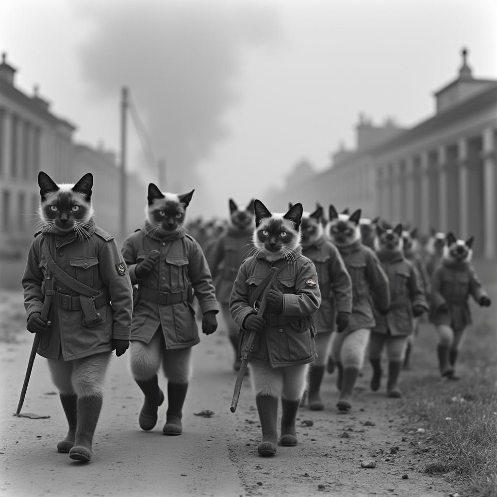 Feline Special Forces - Siamese Cats in WW1 Soldier Uniforms...