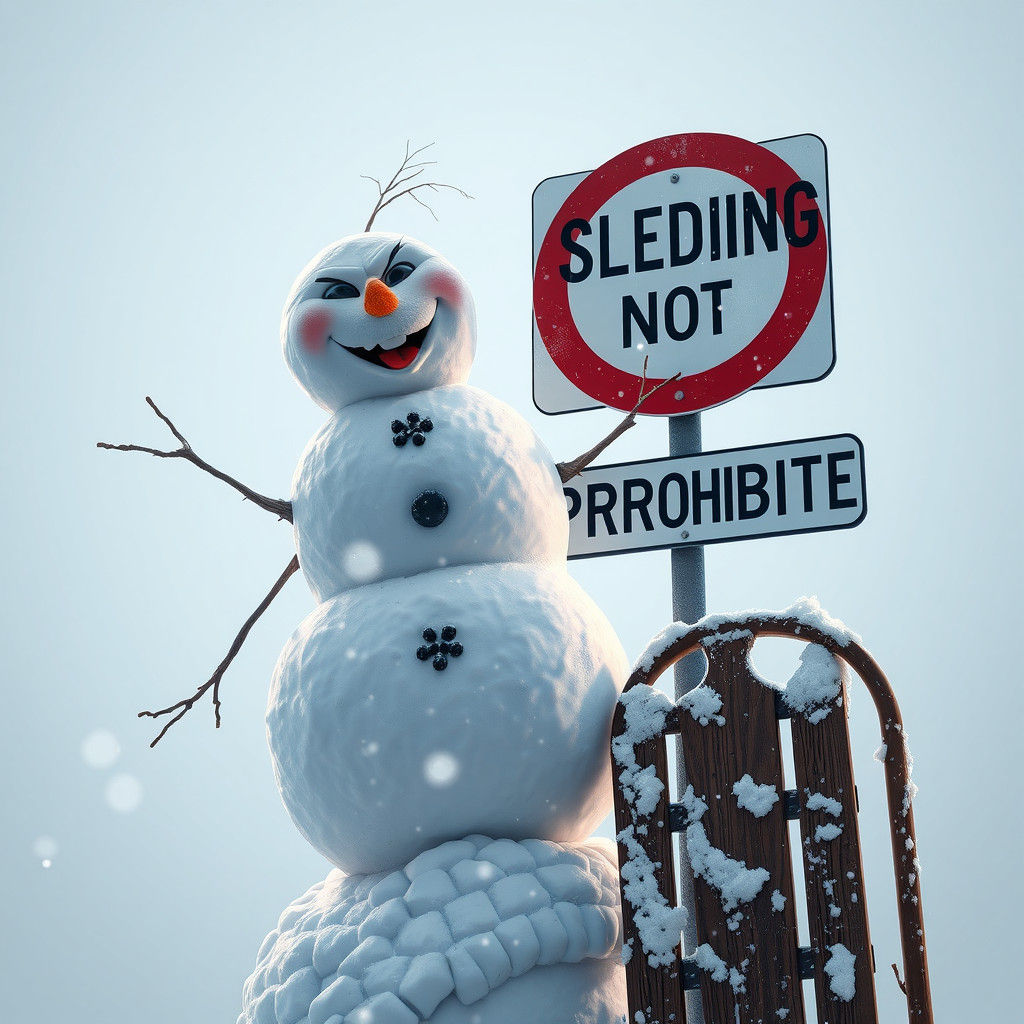 Snowman with a traffic sign. - Playful Winter Wonderland in...