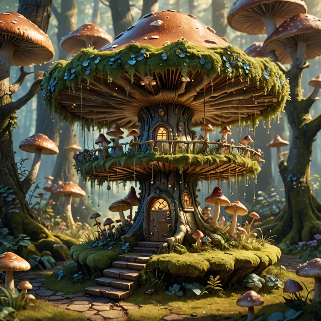 Whimsical Fairies Dance on a Mushroom Merry-Go-Rou... - AI Art