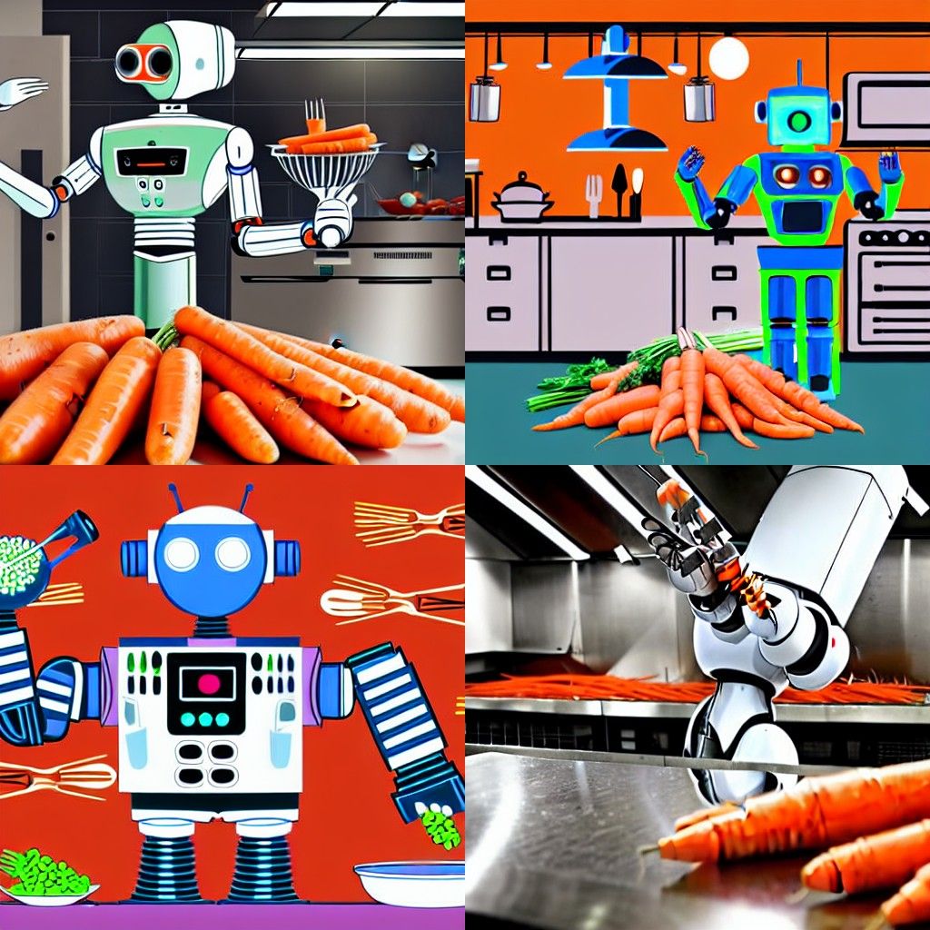 full body wide view of a robot cyborg android Sous Chef assistant robot chef cutting Metalic ...
