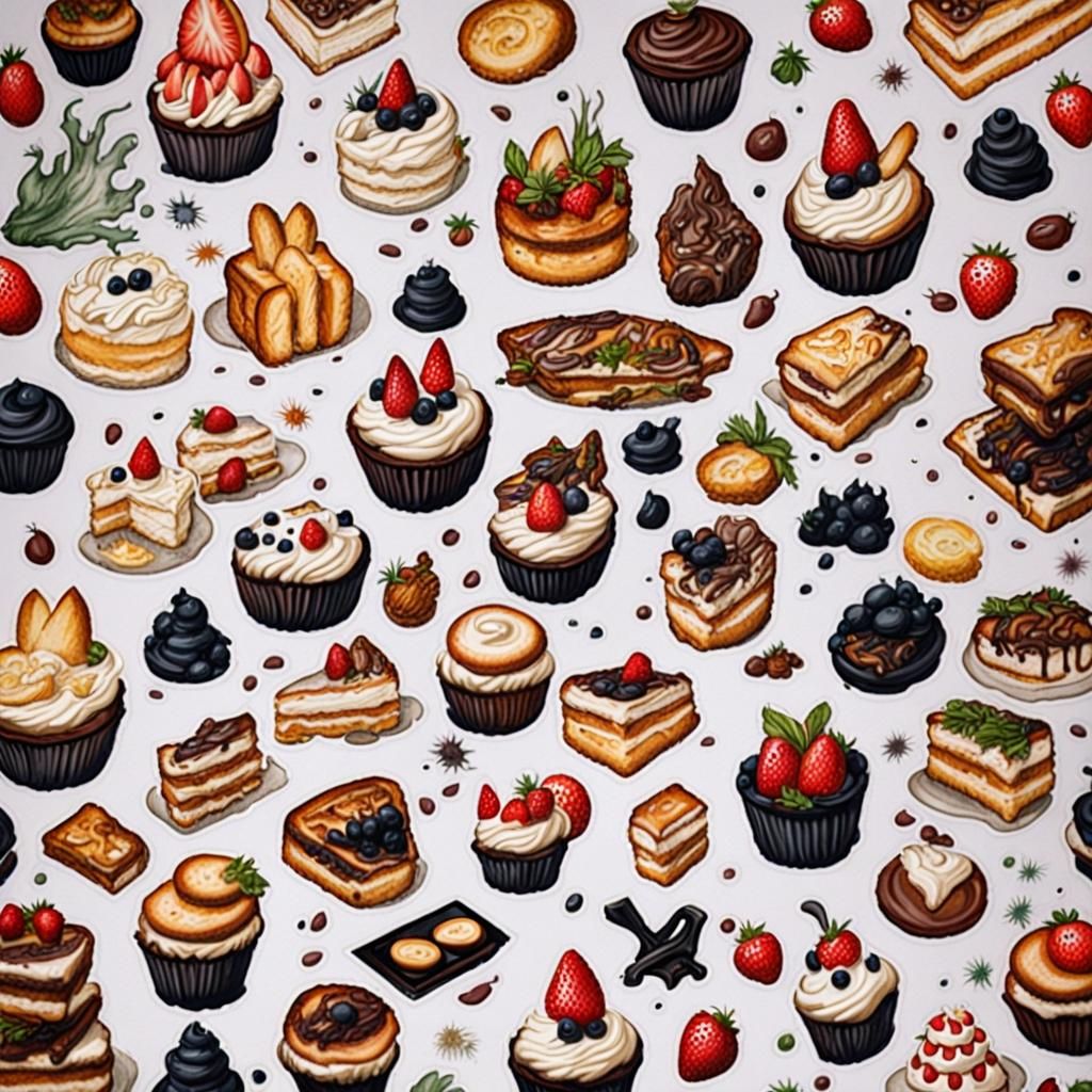 ink drawing + dessart + watercolor + sweet + food + mocha latte ...