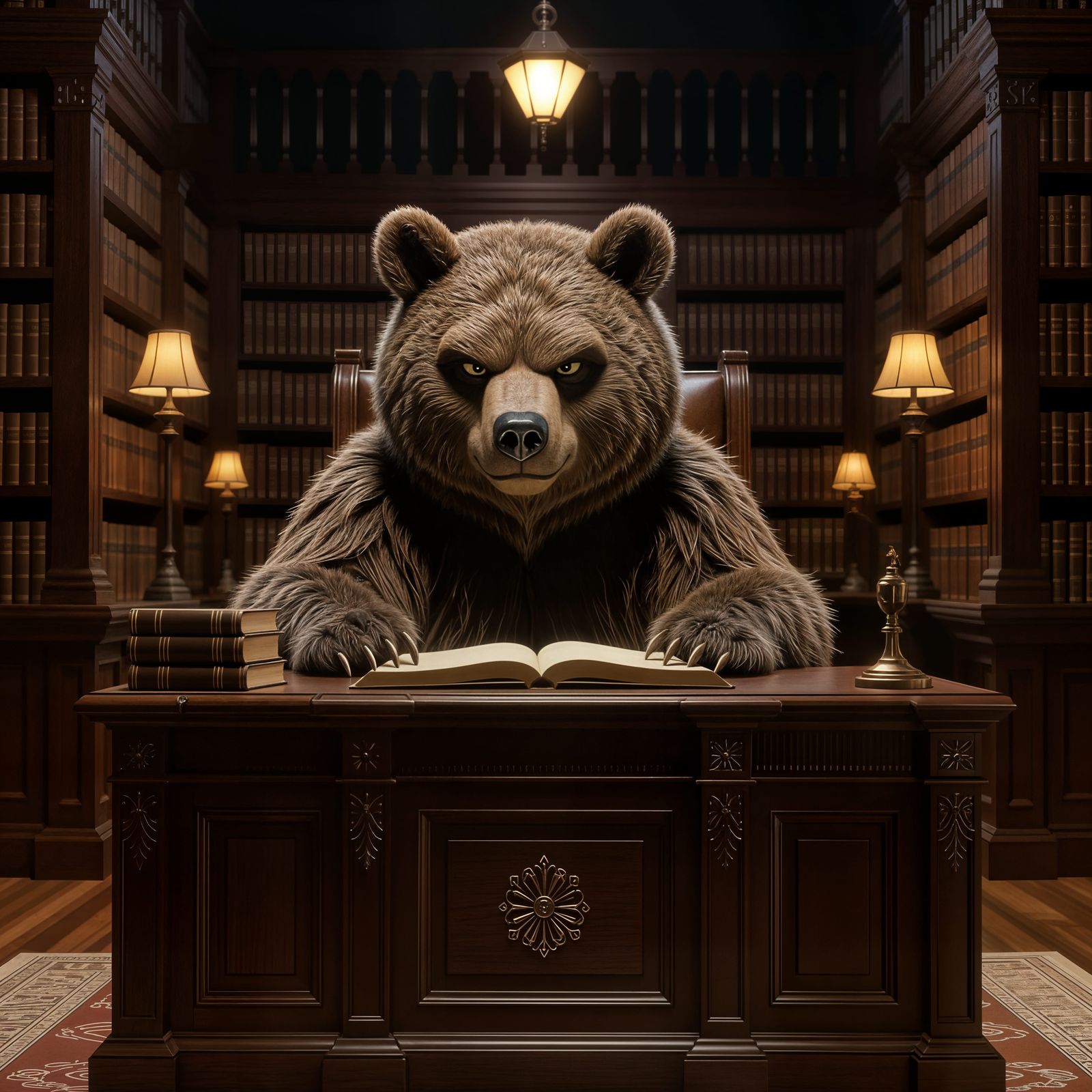 “Welcome to the Libeary.” - A Grumpy Librarian Bear at Work