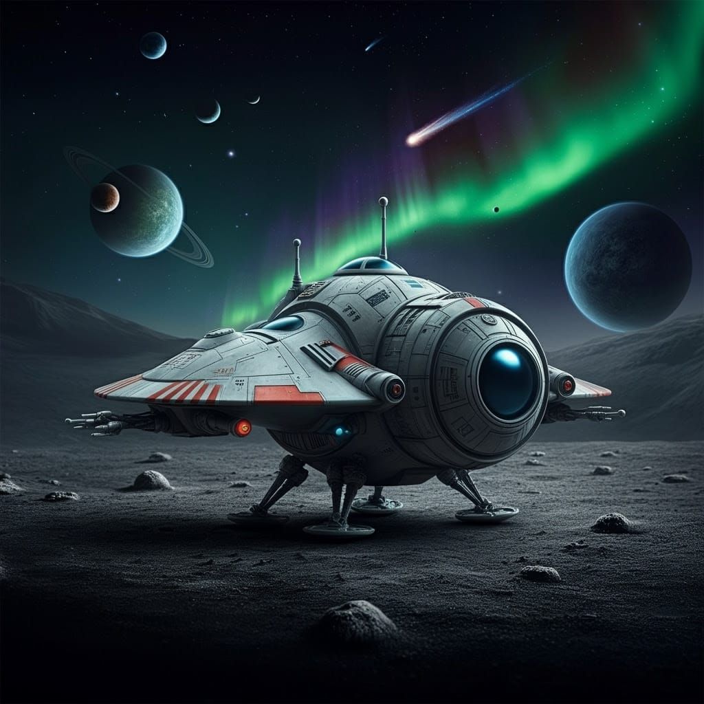 Hyper Realistic Miniature Alien Spaceship on Moon ... - AI Art