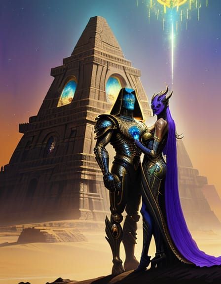Sci-Fi Fantasy Pyramid with Luminescent Armor - AI Art