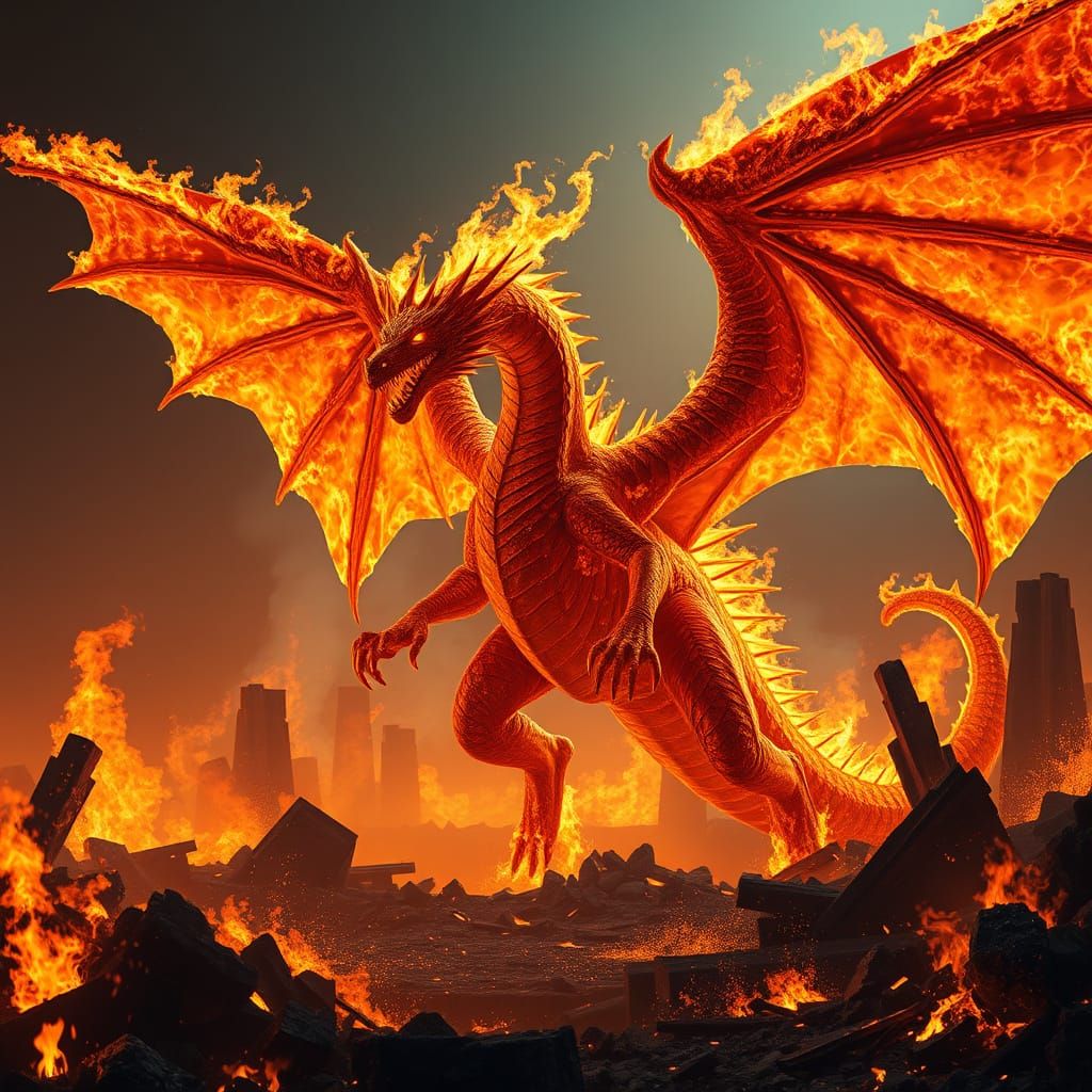 Epic 3D Dragon Emerges from Blazing Inferno in Cyb... - AI Art