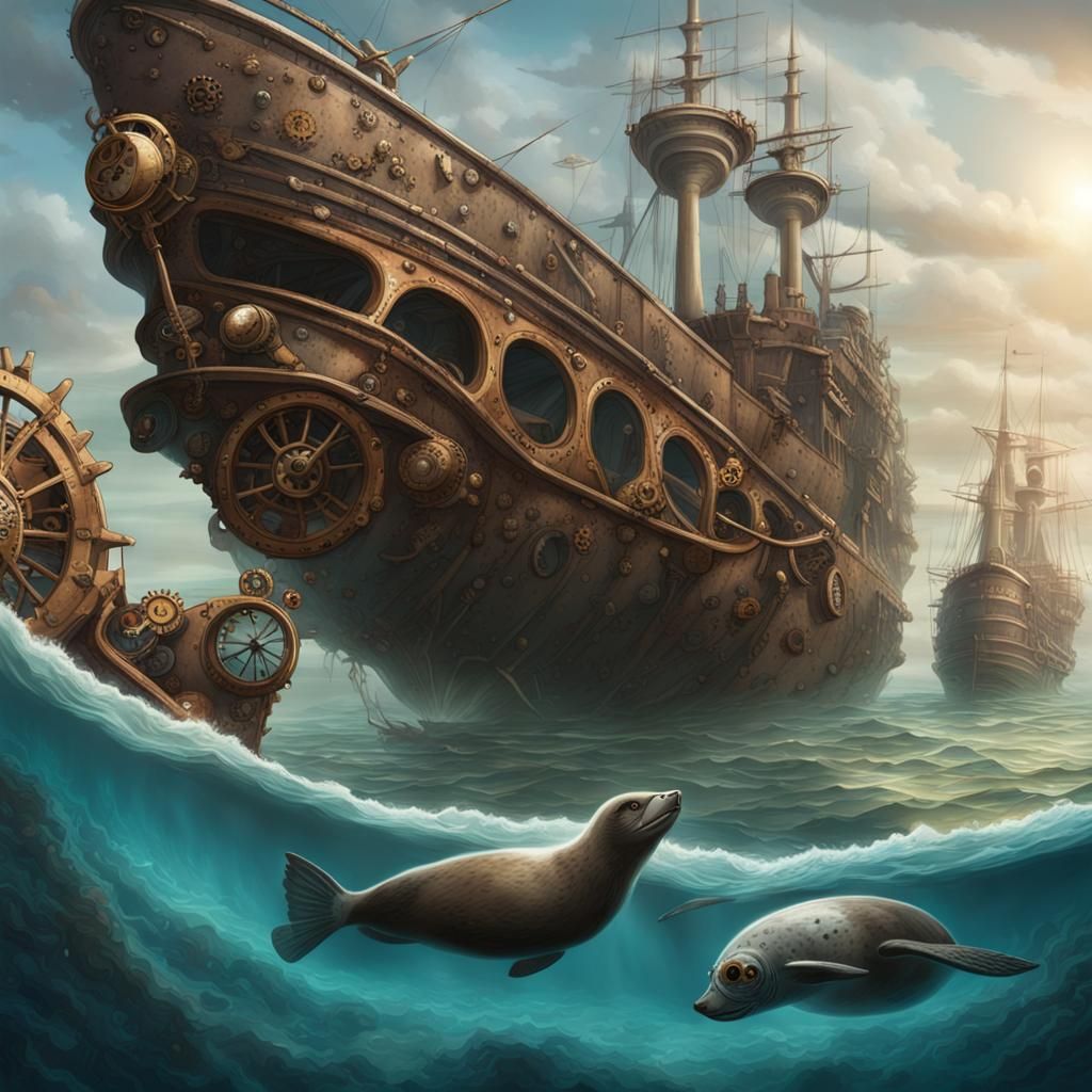 Floating Steampunk shipwreck - AI Generated Artwork - NightCafe Creator