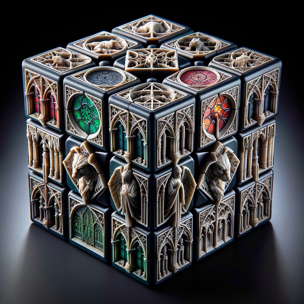 Gothic Rubik's Cube in Medieval Cathedral Style - AI Art