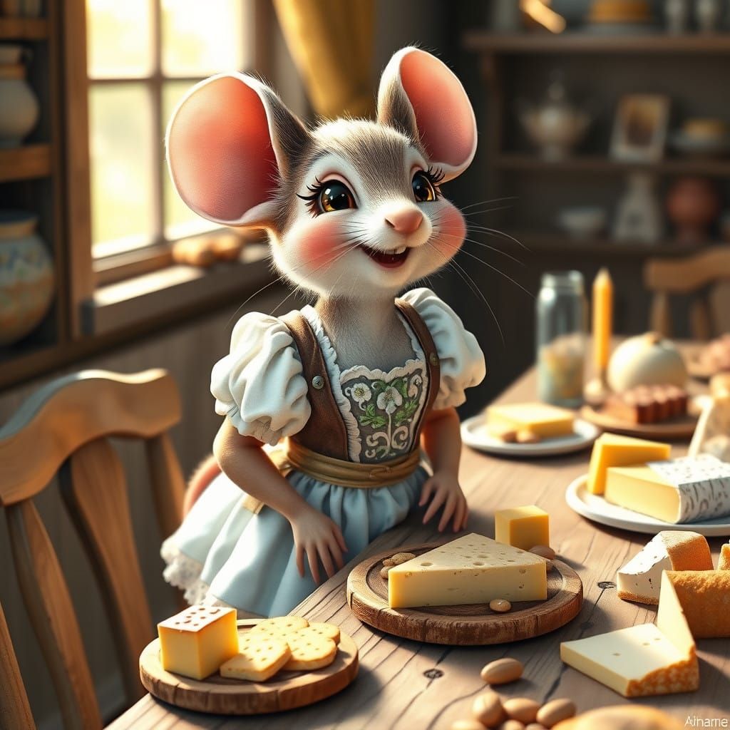 Adorable girl mouse dressed in the traditional German dress outfit.