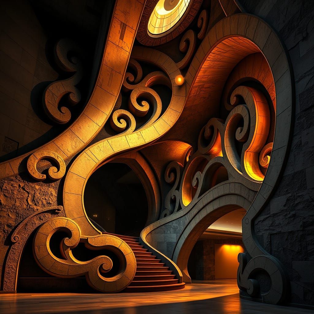 Hybrid Art Nouveau + Brutalist Scrollwork