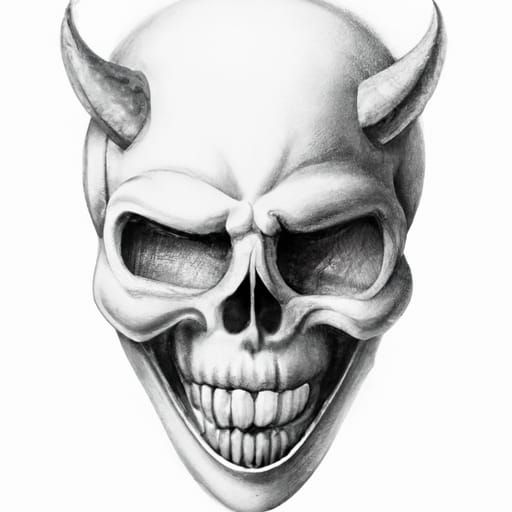 A devil in a human skull, pencil drawing, accurate, transparent ...