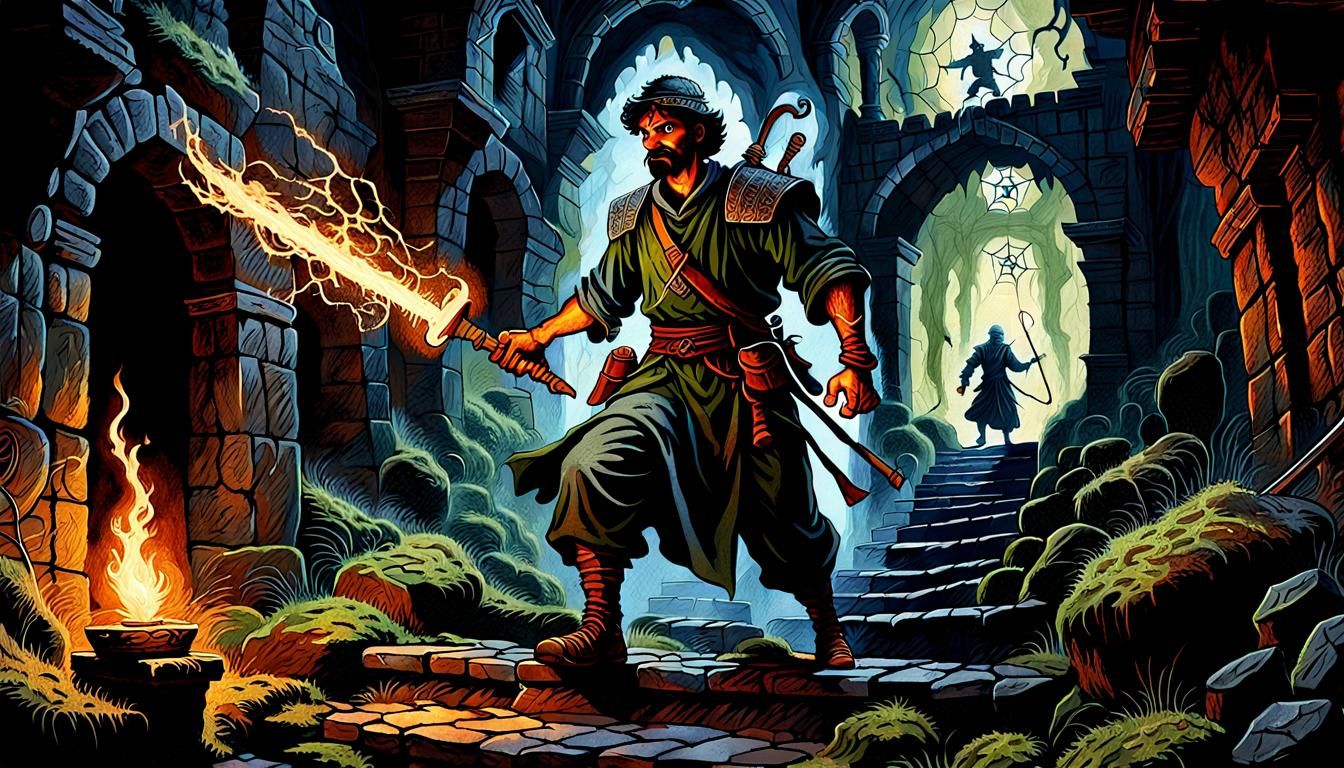 A Marathi swordsman is exploring haunted catacombs. - AI Generated ...