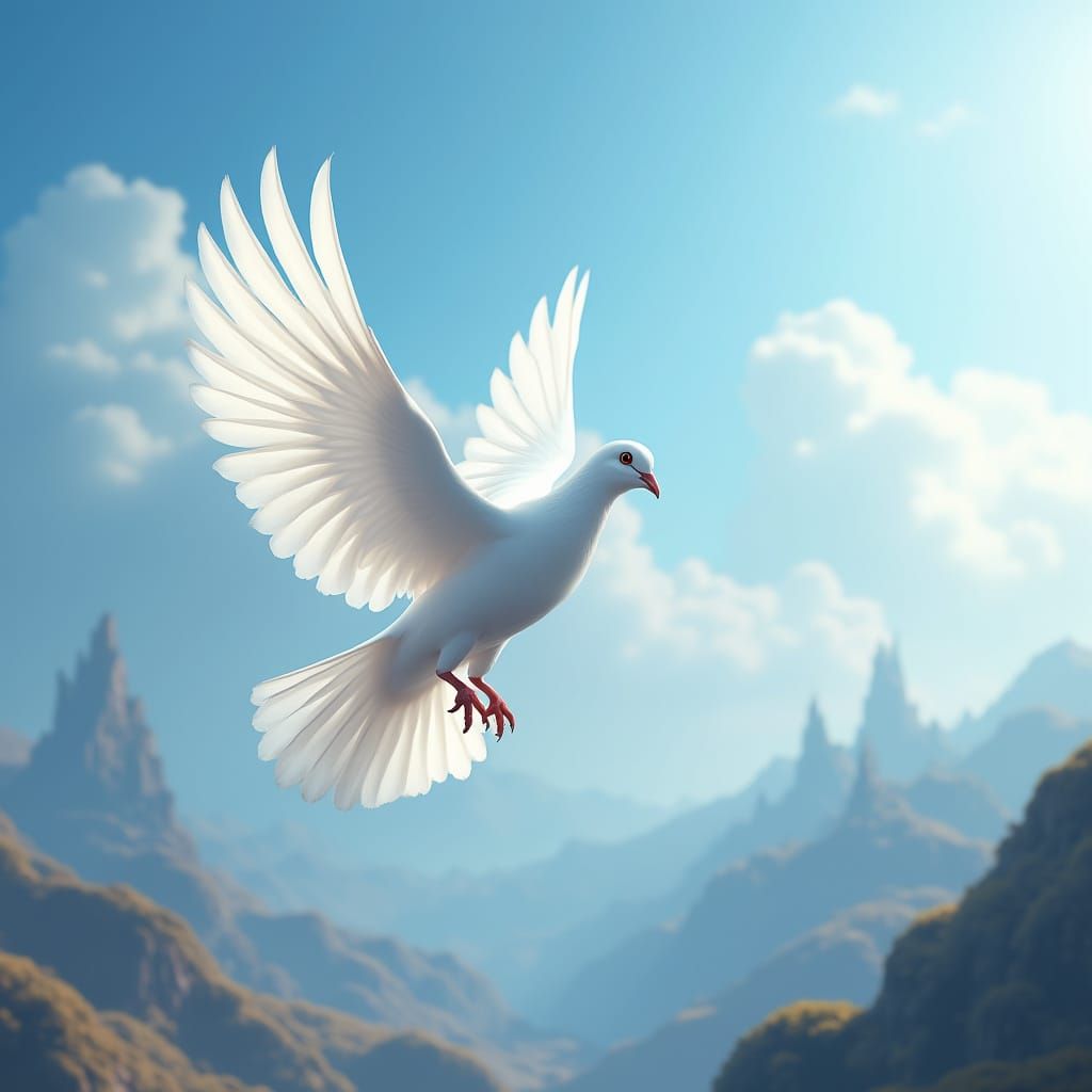 Serenity in Flight: A Majestic Dove in Ethereal Sp... - AI Art