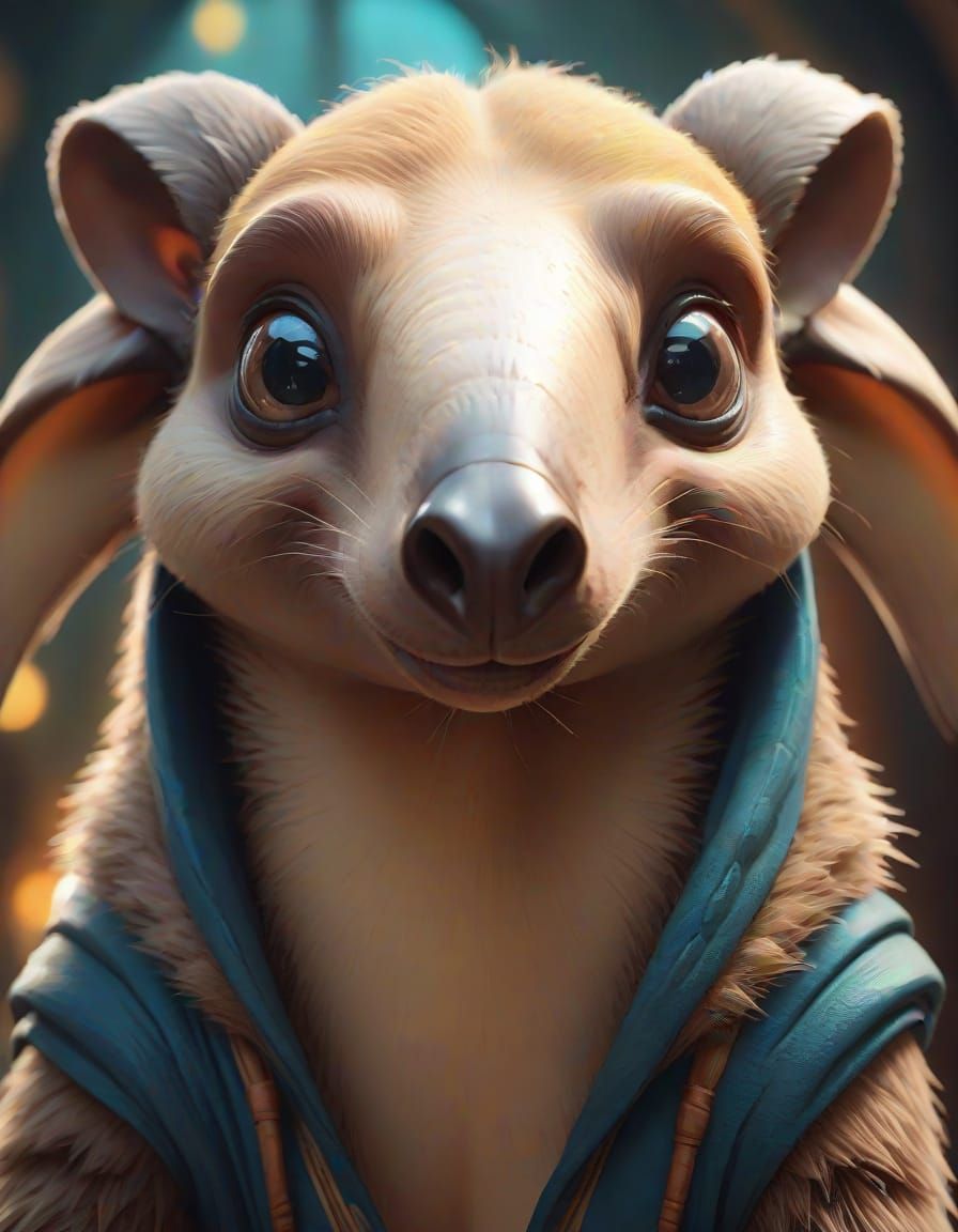 Vibrant Cartoon Anteater Portrait in Triadic Color... - AI Art