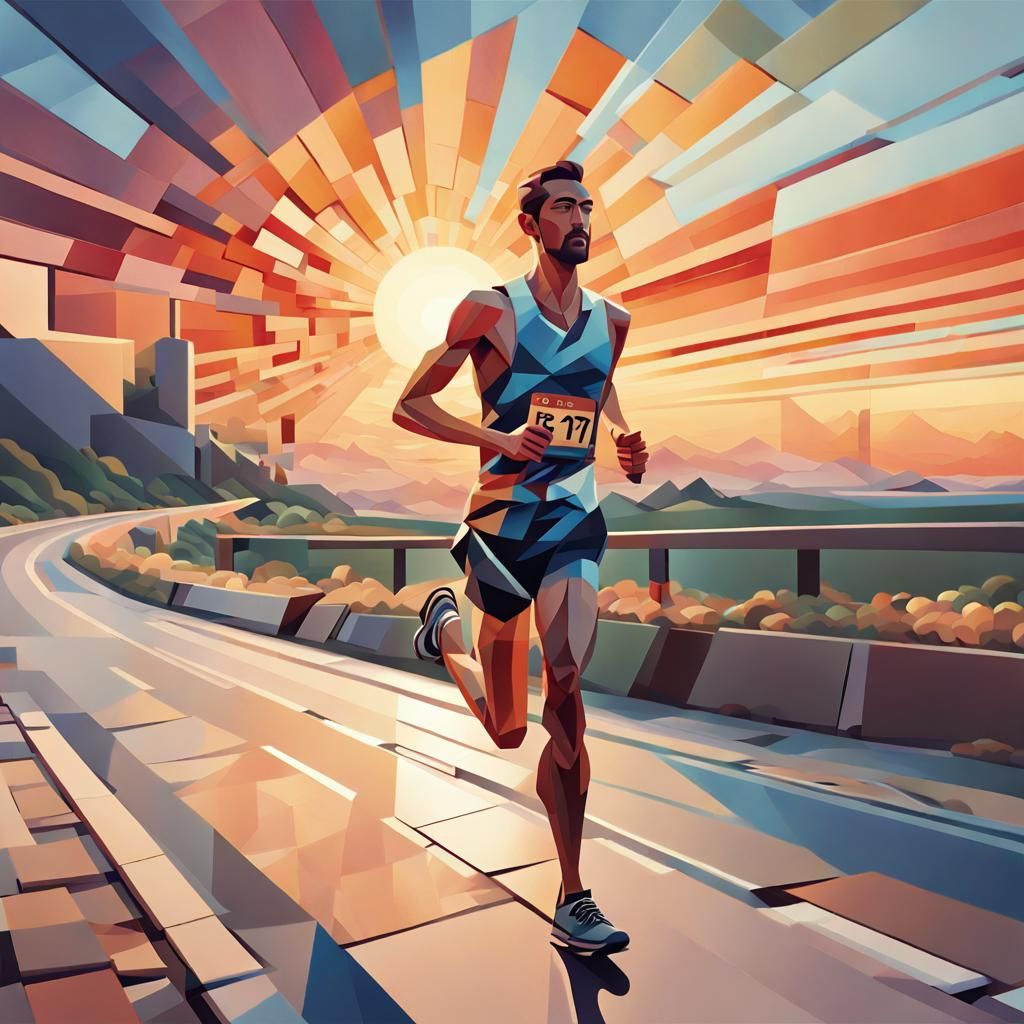 up-close image of a side-view of a marathon runner on a long stretch of ...