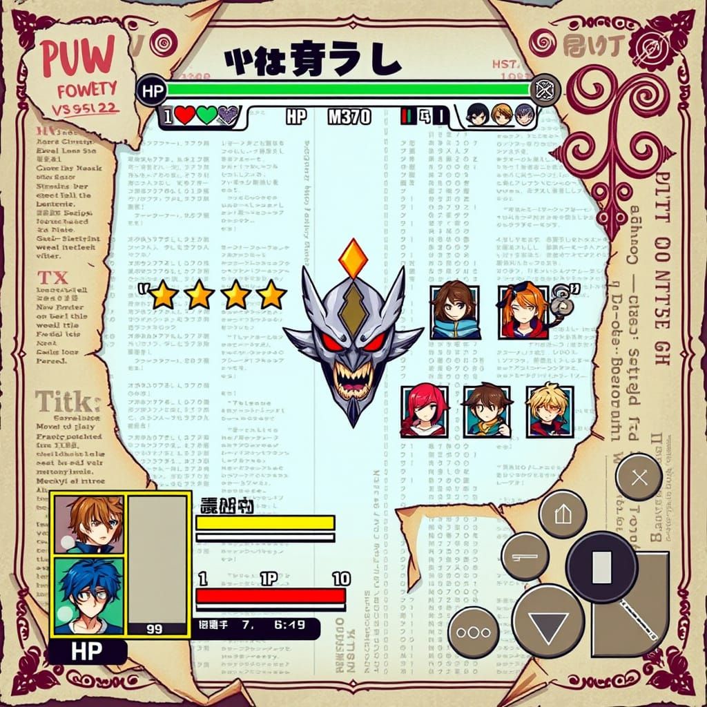 JRPG Battle Screen in Distressed Newsprint Style - AI Art
