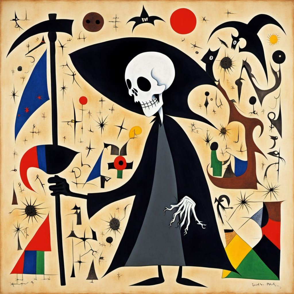 Grim Reaper (by Joan Miro) - Surrealist Grim Reaper in a Vib...
