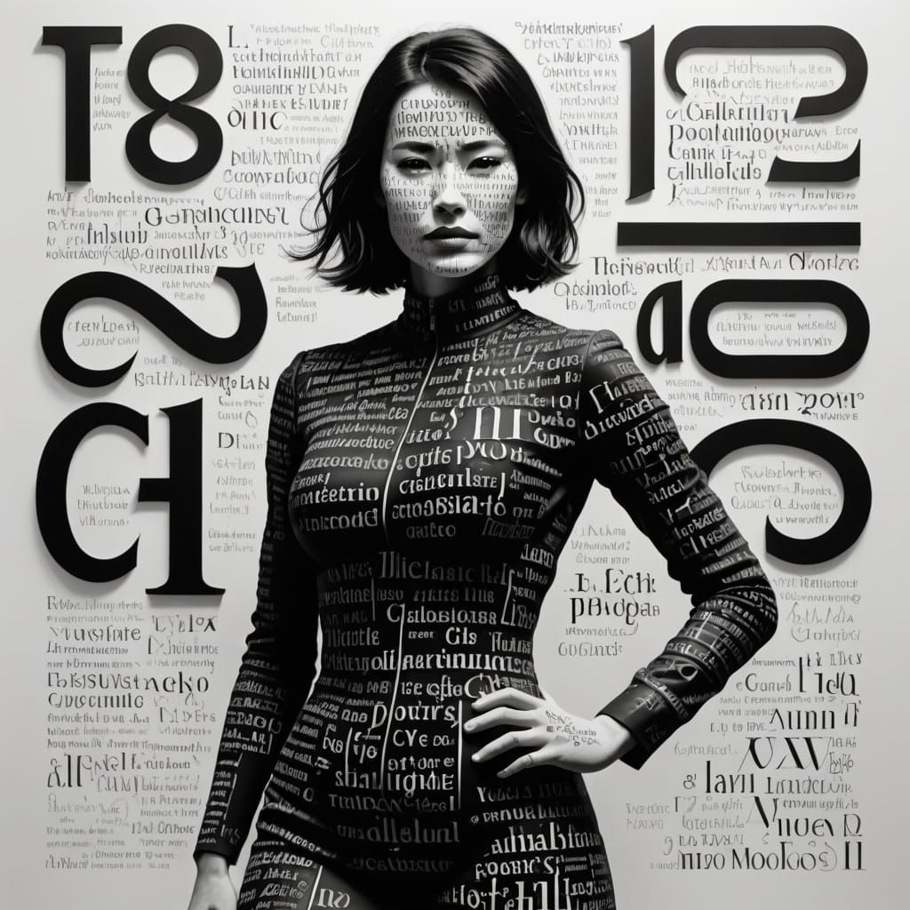 Gaussian-Smoothed Calligram Projection of Woman - AI Art