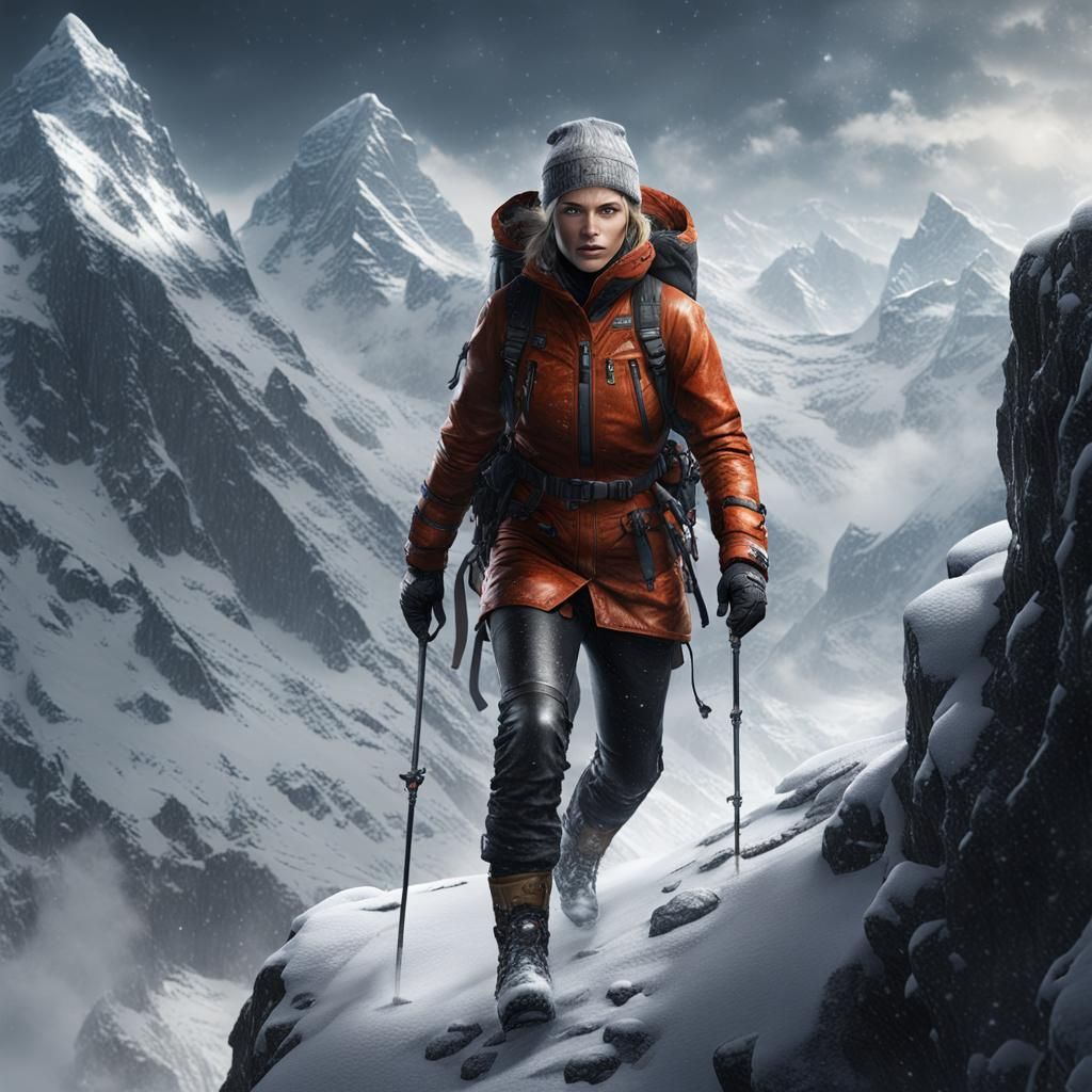 Jola Boos is wearing leather and black knee boots. She is climbing the ...