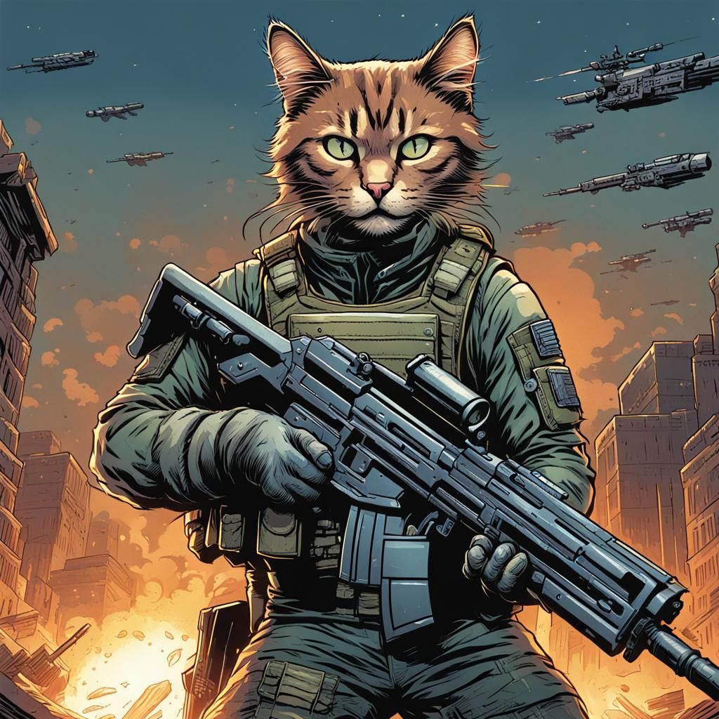 military cat with weapon - AI Generated Artwork - NightCafe Creator