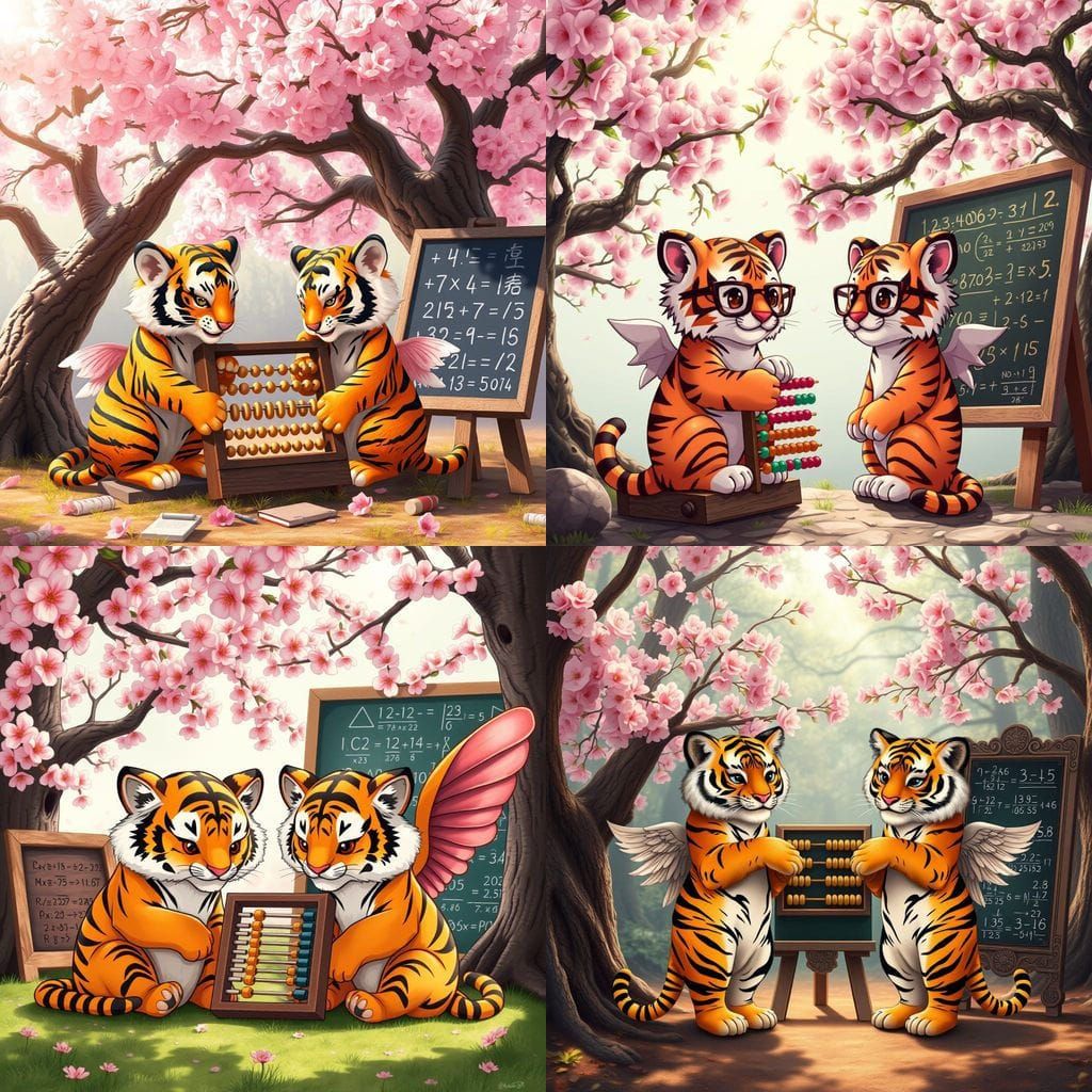 Mathematical Tigers in Cherry Blossom Wonderland - AI Art