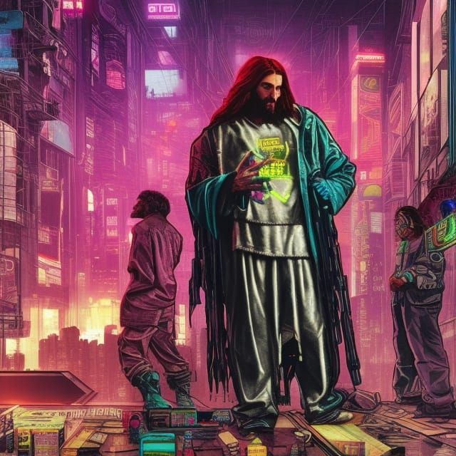 Cyberpunk Jesus - AI Generated Artwork - NightCafe Creator