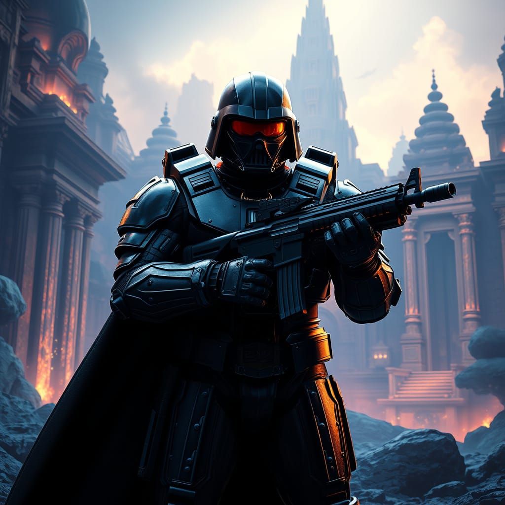 Epic Sci-Fi Concept Art of Master Chief in Darth V... - AI Art