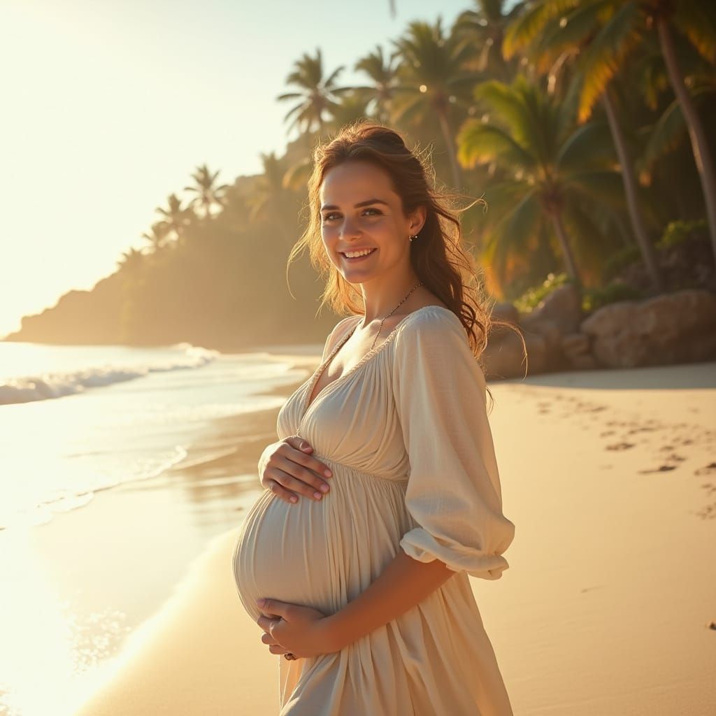 Expectant Emma Watson Strolls Serenely on Tropical... - AI Art