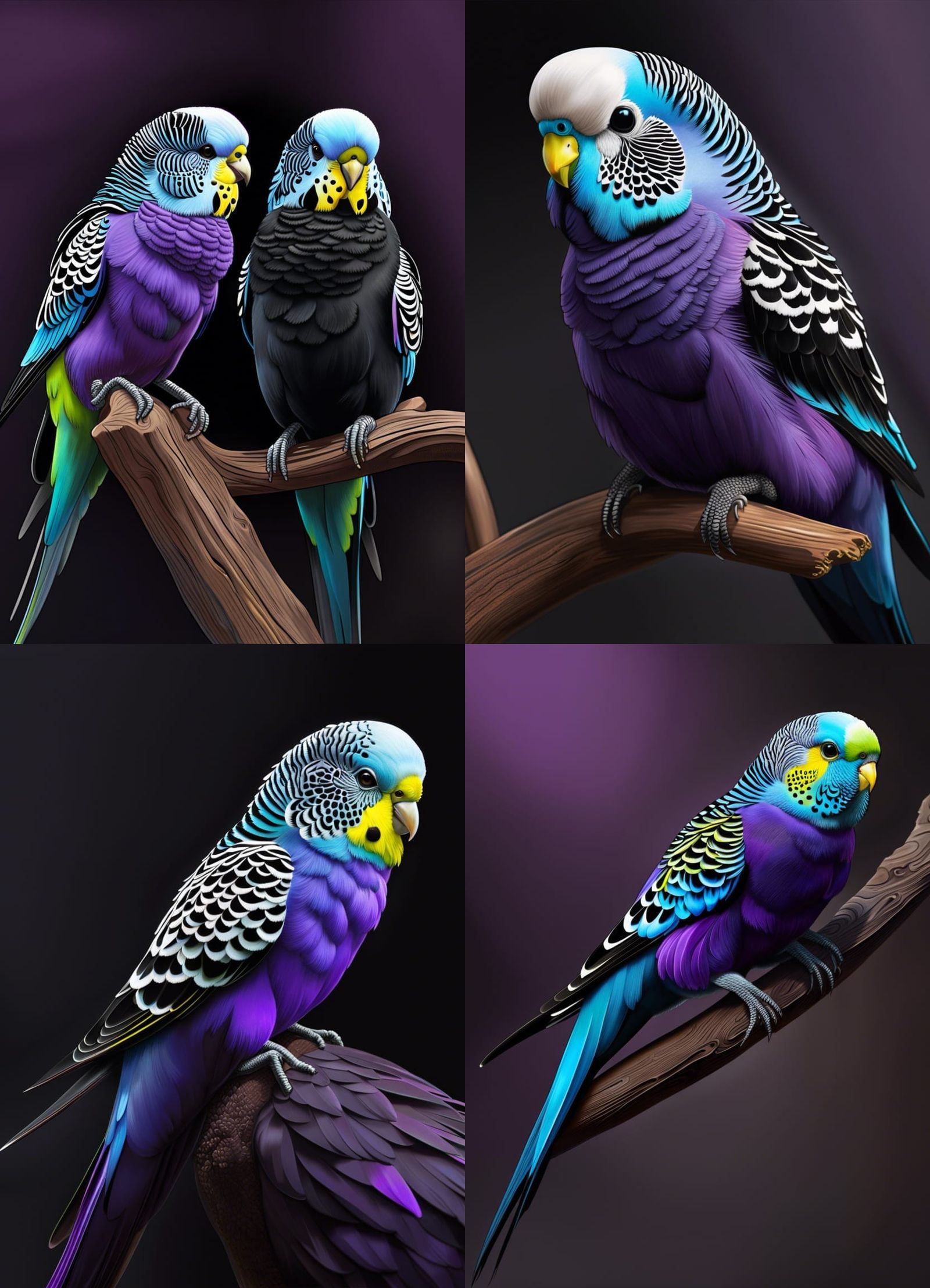 mostly black budgerigar, 90% black, 10% purple tones, photorealism - AI ...
