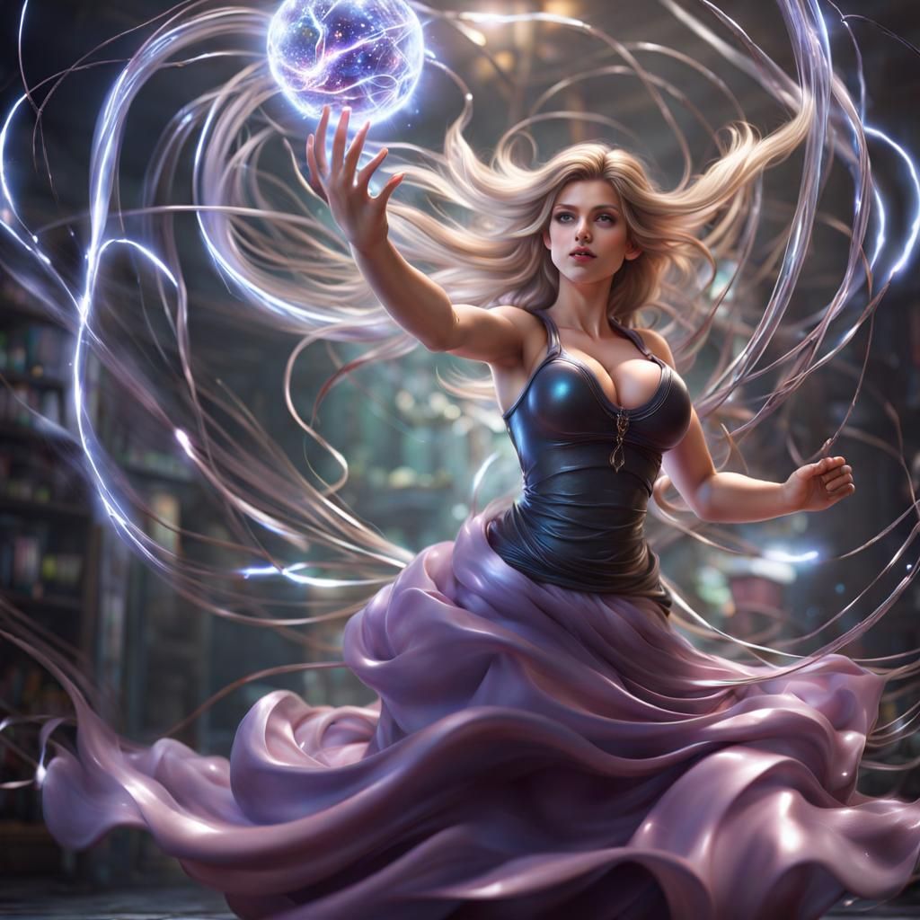 detailed high-fidelity 32K HD 3D animated: magic girl with a ball of ...